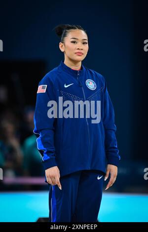 PARIS, FRANCE - AUGUST 5: Sunisa Lee of United States looks dejected ...