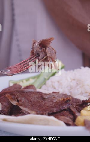 Chicken served with rice, vegetable salad, and a bowl of soup Stock ...