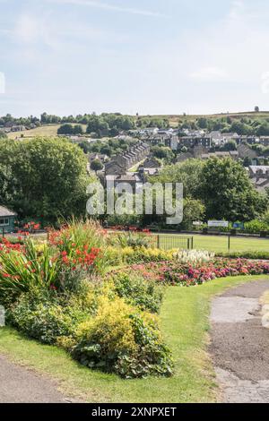 View looking east from Howarth Central Park, Yorkshire, England, UK ...
