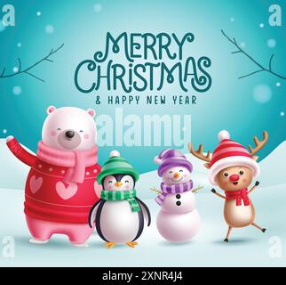 cute penguin polar bear reindeer animals icons vector illustration ...