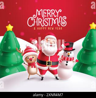 Happy snowman waving in greeting surrounded by winter holiday gifts ...