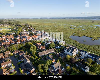 Aerial view of English village of Parkgate on the Dee estuary, Wirral ...