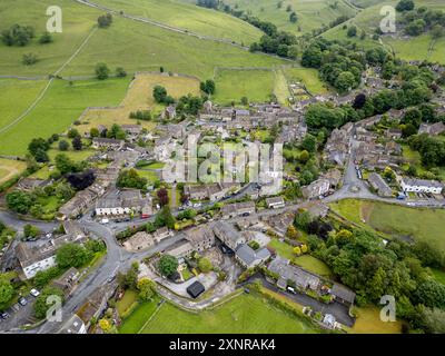 Aerial view of village of Kettlewell in the Yorkshire Dales National ...