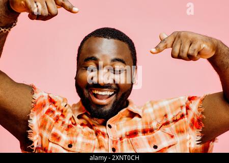 African american plump guy student passing test online Stock Photo - Alamy