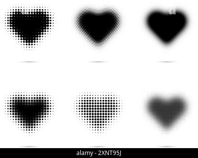 Halftone hearts set. Dotted grunge heart shapes collection for template ...