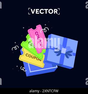 Special 2d coupons inside a gift box with firework effect isolated on ...
