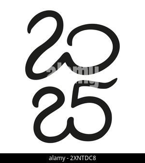 Vector 2025 year black handwriting vertical font. Illustration with ...