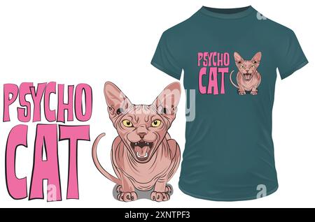 Angry sphynx cat in cartoon style with a funny double meaning quote ...