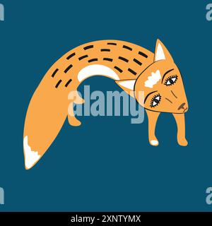 Sweet fox illustration in naive hand drawn style. Cartoon animal ...