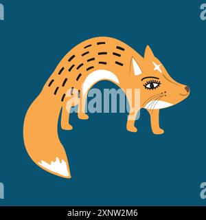 Sweet fox illustration in naive hand drawn style. Cartoon animal ...