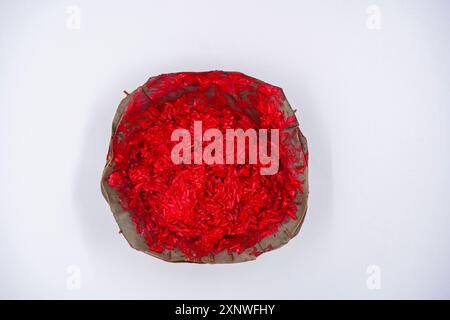 Red Tika vermilion rice in tapari plate in Dashain Dusshera Festival ...