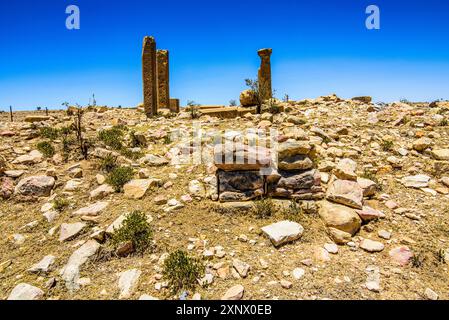 The columns of a ruined structure at the Pre-Aksumite settlement of ...