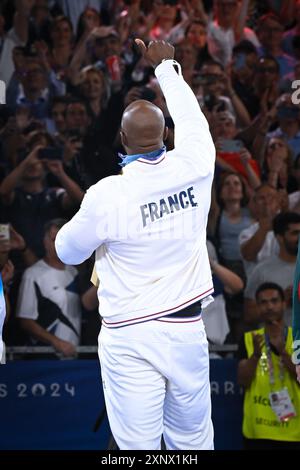 Teddy Riner ( FRA ) Gold medal celebrates with Emmanuel Macron ( French ...
