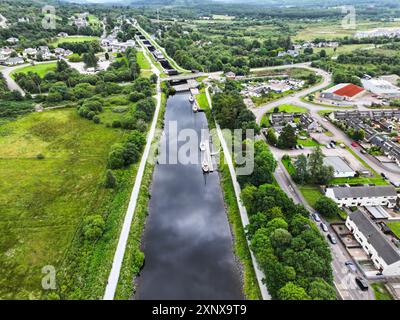 Aerial view of the Neptune’s Staircase canal locks on the Caledonian ...