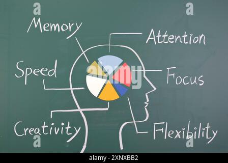 Human brain graph with colorful chart on blackboard Stock Photo - Alamy
