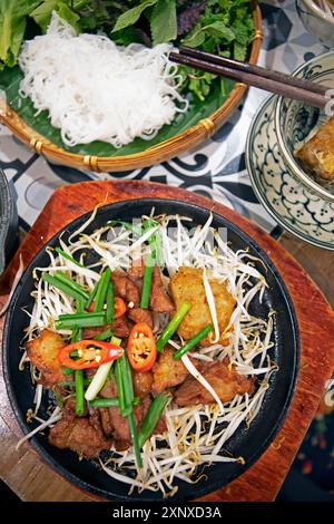 Vietnamese dish of grilled pork and noodle (Bun Cha) at Hanoi, Vietnam ...