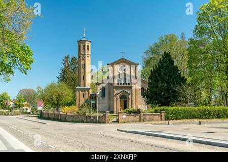 The historical church in Caputh, Brandenburg, Germany in bright ...