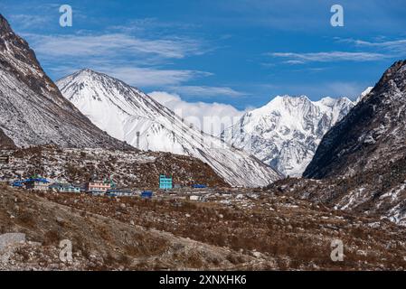 Serene view of Langtang Village in front of Tserko ri and Gangchempo ...