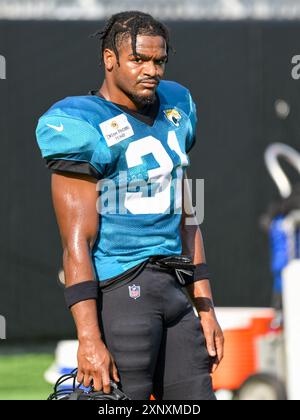 Jacksonville Jaguars running back Keilan Robinson (31) warms up before ...
