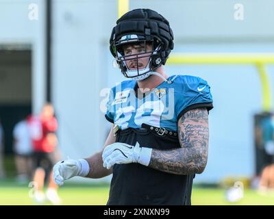 Jacksonville Jaguars tight end Luke Farrell (89) warms up before an NFL ...