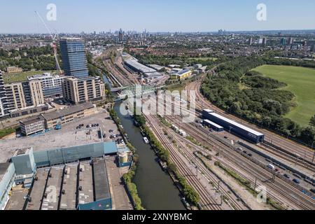 Aerial view of the Great Western Main Line heading towards central ...