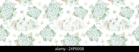 Blue Hydrangea and Field Bell. Seamless pattern on white background ...