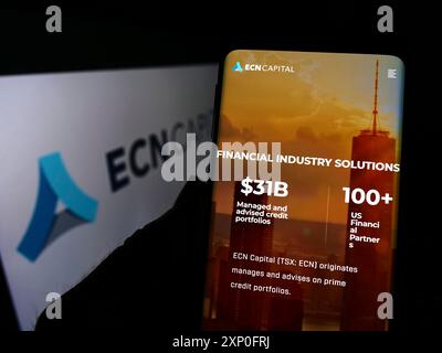 Smartphone with webpage of Canadian credit company ECN Capital ...