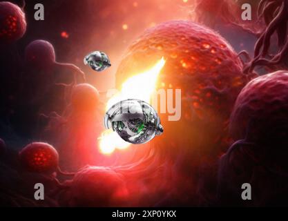 Illustration showing medical nanorobots travelling inside the human ...