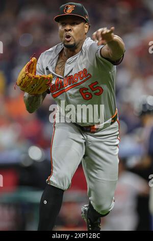 Baltimore Orioles pitcher Gregory Soto delivers during the10th inning of the first baseball game ...