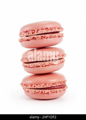 Colorful sweet macarons or macaroons, cherry flavored cookies on pink ...