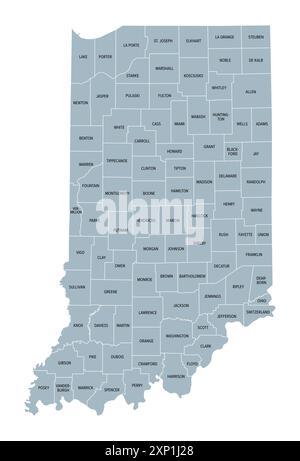 Indiana, U.S. state, subdivided into 92 counties, multi colored ...