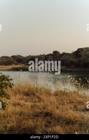 A vertical shot of a calm river surrounded by snow in a vibrant blue ...