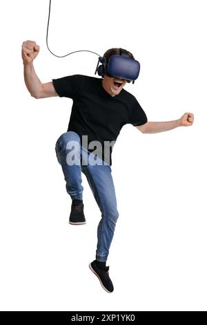 Screaming young man man with Virtual Reality Glasses standing in ...