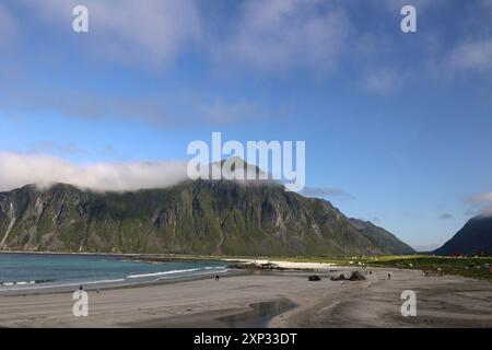 Coastal landscape of the small community of Flakstad on the Lofoten ...