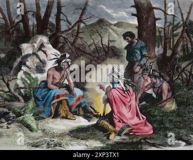 American indians. Indian red race. Colored engraving, late 19th century ...