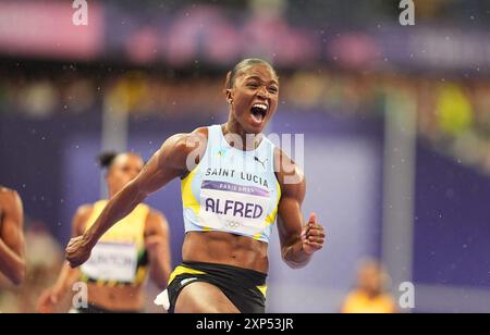 August 03 2024: Julien Alfred (Saint Lucia) winning gold at Women's ...