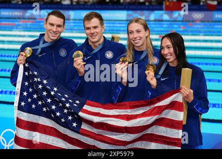 (Left to right) USA's Ryan Murphy, Nick Fink, Gretchen Walsh and Torri ...
