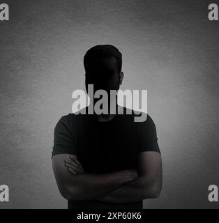 Anonymous person. Shaded portrait of man on grey gradient background ...