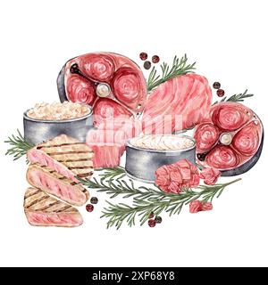 a cross-section tuna steak and slices of tuna meat Stock Photo - Alamy
