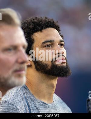 Chicago Bears' Caleb Williams talks after an NFL football game against ...