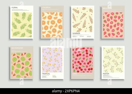 Collection of delicate floral and fruit covers, templates, placards ...