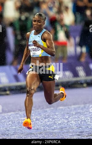 Julien Alfred (LCA) competing in the Womens 100m Final, wins the gold ...