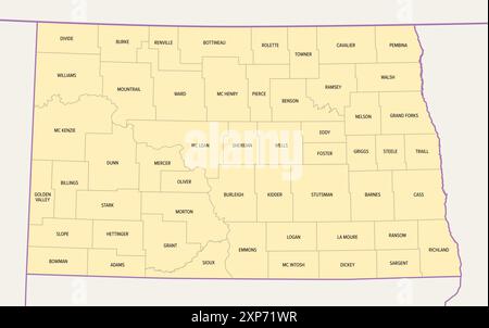 North Dakota, ND, political map, with capital Bismarck. State in the ...