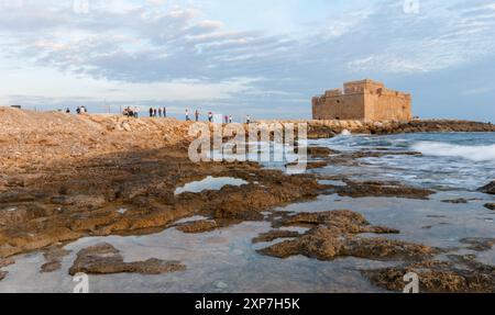 Paphos castle at down. Coastal ancient historic castle landmark at ...