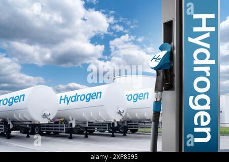 Tank trailers with hydrogen and H2 filling station Stock Photo - Alamy