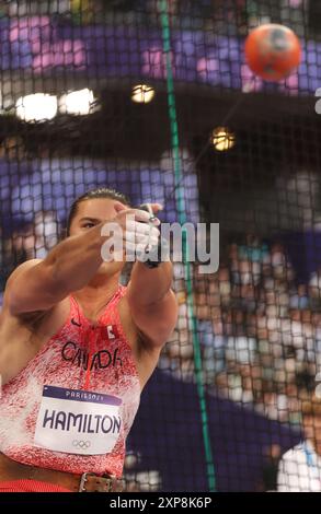 Rowan Hamilton, of Canada, competes in the men's hammer throw final at ...