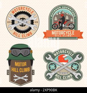 Set of motorcycle hill climb logos, badges, stickers. Vector. Extreme ...
