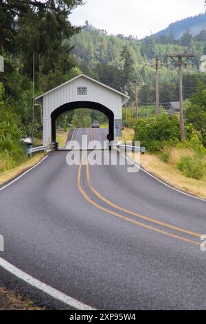 OR, Lane County, Lowell Covered Bridge, built in 1945, Middle fork of ...