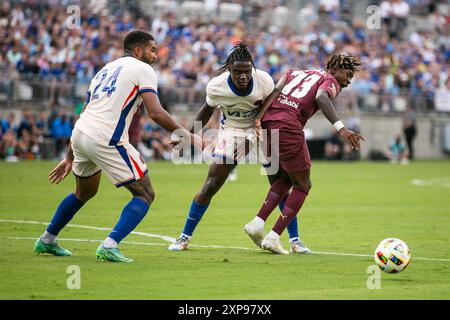 Chelsea defender Reece James (24) lifts the trophy after winning the ...