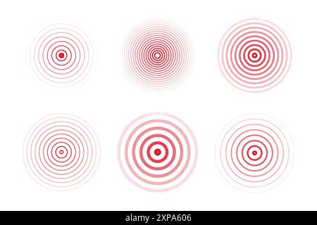 Red concentric ripple circles. Sonar or sound wave rings. Epicentre ...